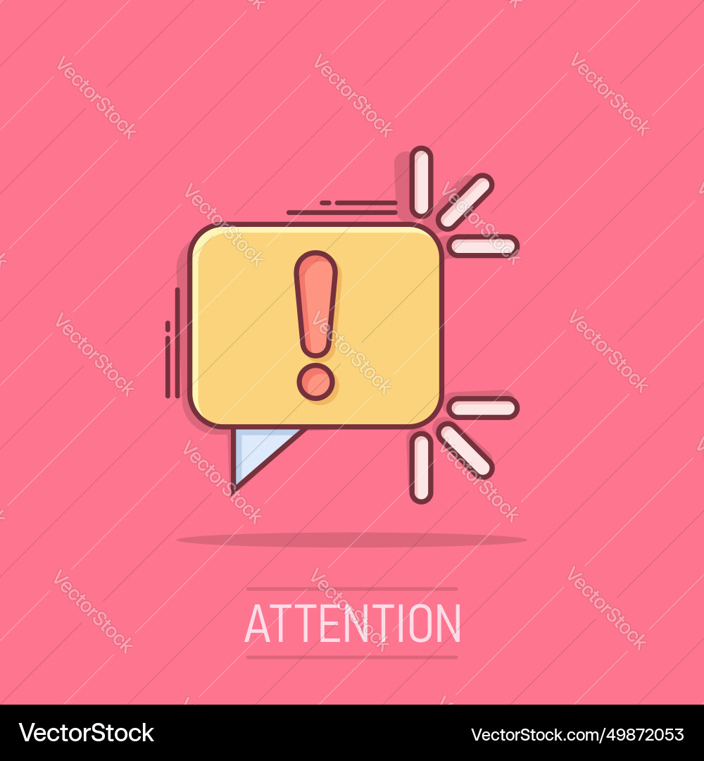 Attention sign icon in comic style warning banner Vector Image
