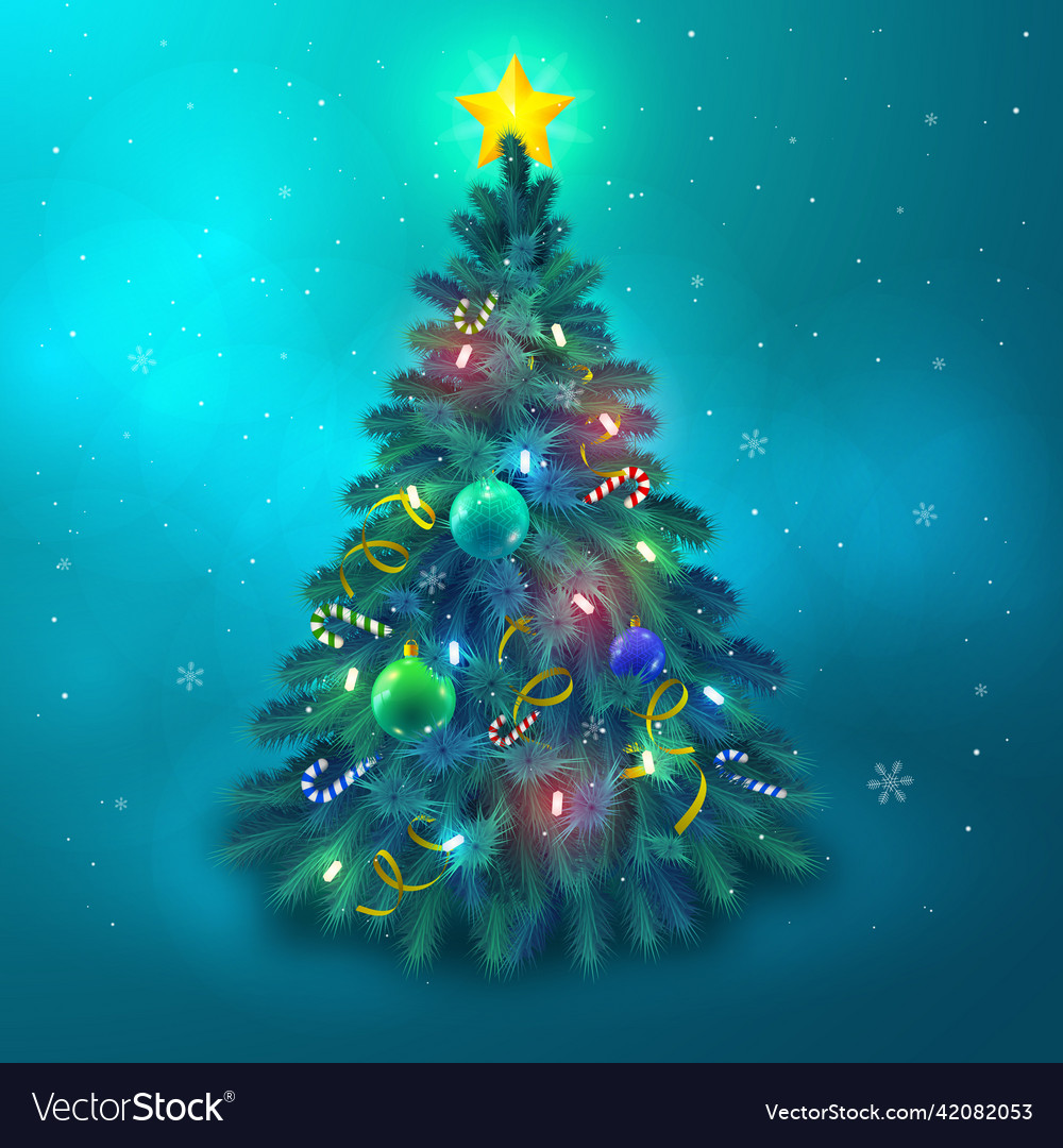 Beautiful christmas tree decorated with star Vector Image Beautiful christmas tree decorated with star Vector Image