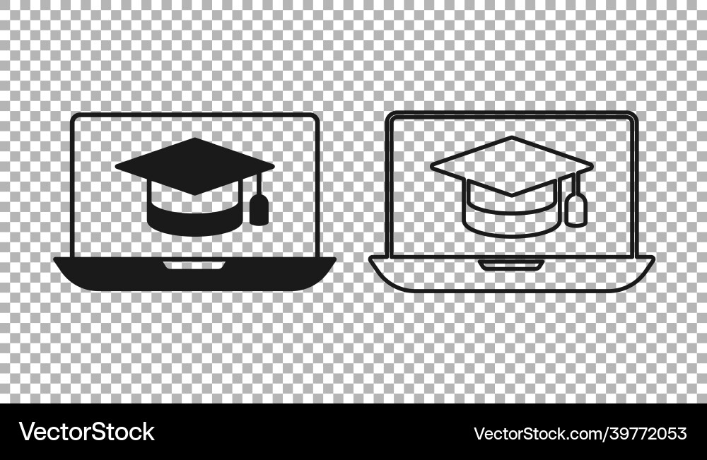 Black graduation cap on screen laptop icon Vector Image