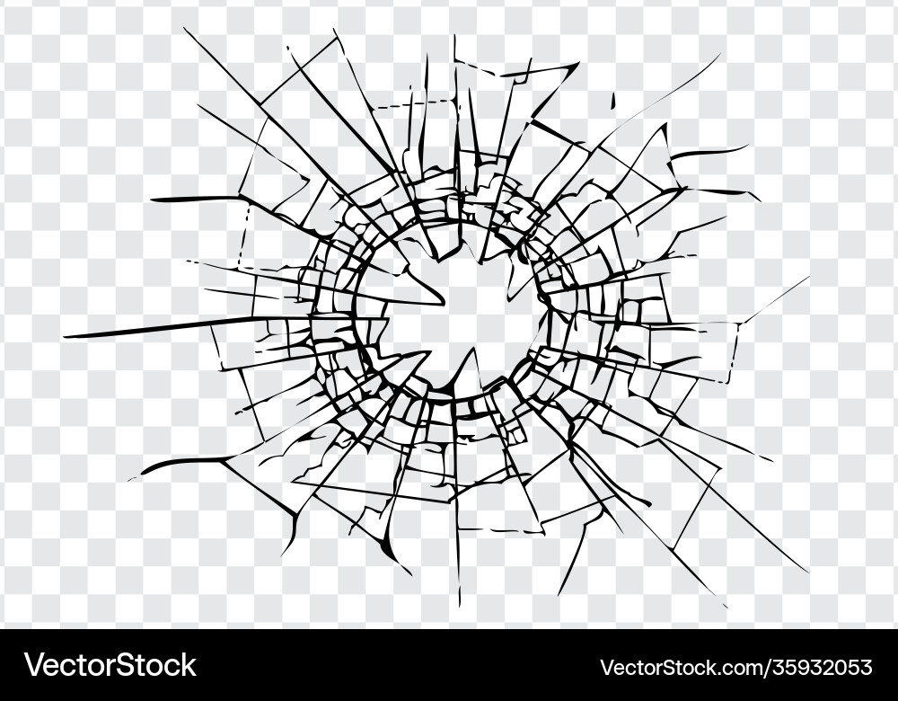 Broken glass cracks bullet marks on glass Vector Image