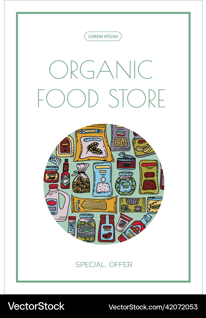 Doodle grocery store products hand drawn Vector Image