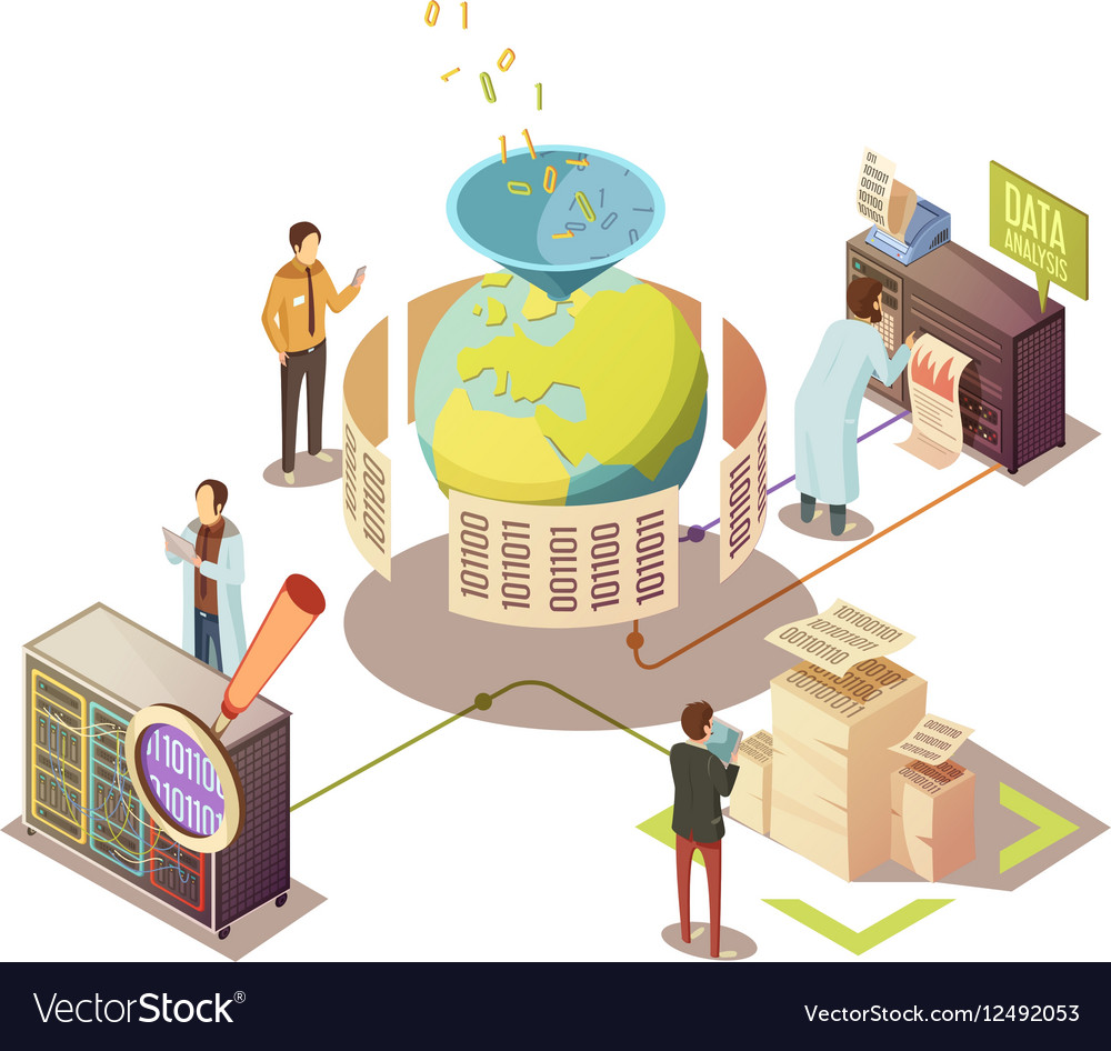 Information processing isometric design Royalty Free Vector