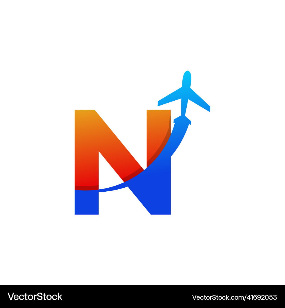 Initial letter n travel with airplane flight logo Vector Image