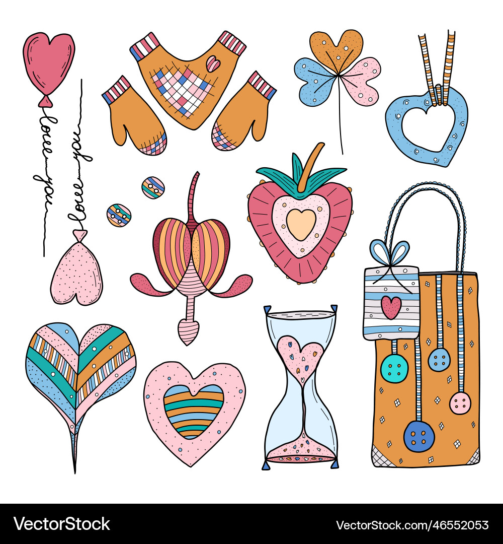 Love doodle elements a cute set of hand-drawn Vector Image