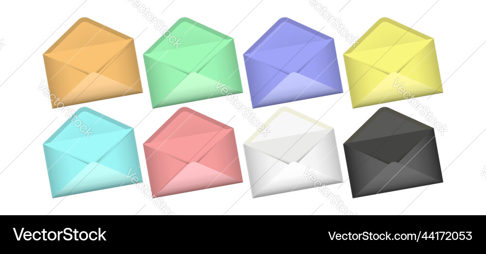 Set of colored postal open envelopes with shadows Vector Image
