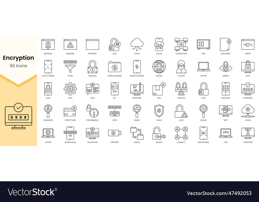 Simple Outline Set Of Encryption Icons Linear Vector Image