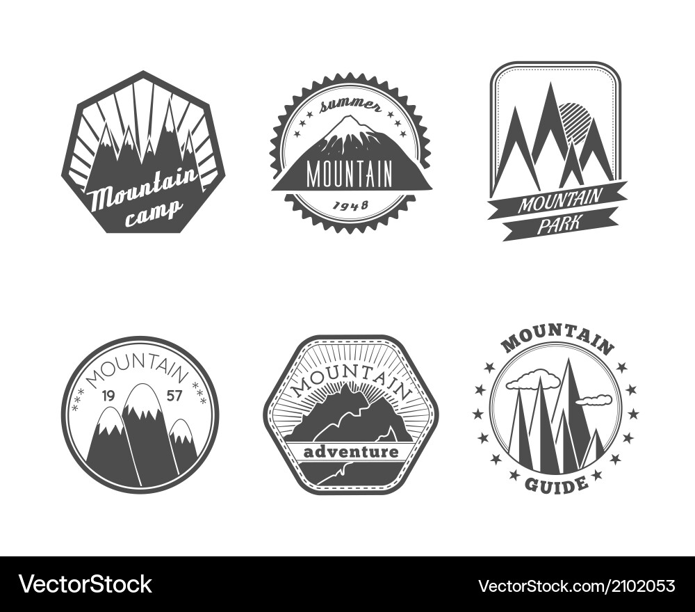 Snowy mountains labels collection Royalty Free Vector Image