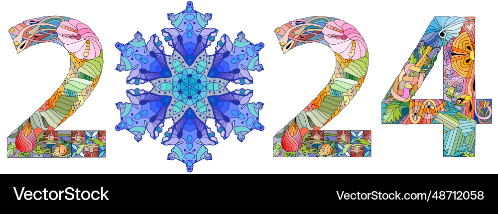 2024 number design with snowflake cute Royalty Free Vector