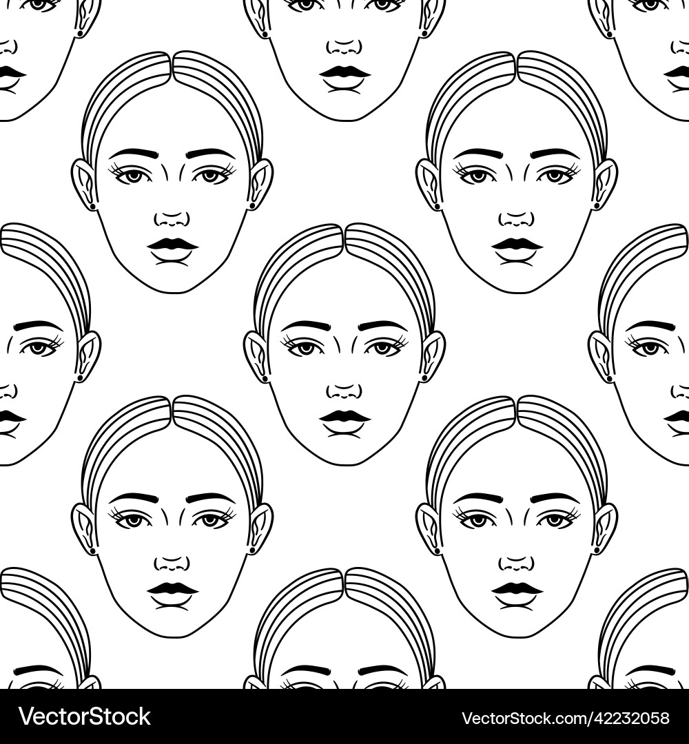 Black and white female portrait pattern seamless Vector Image