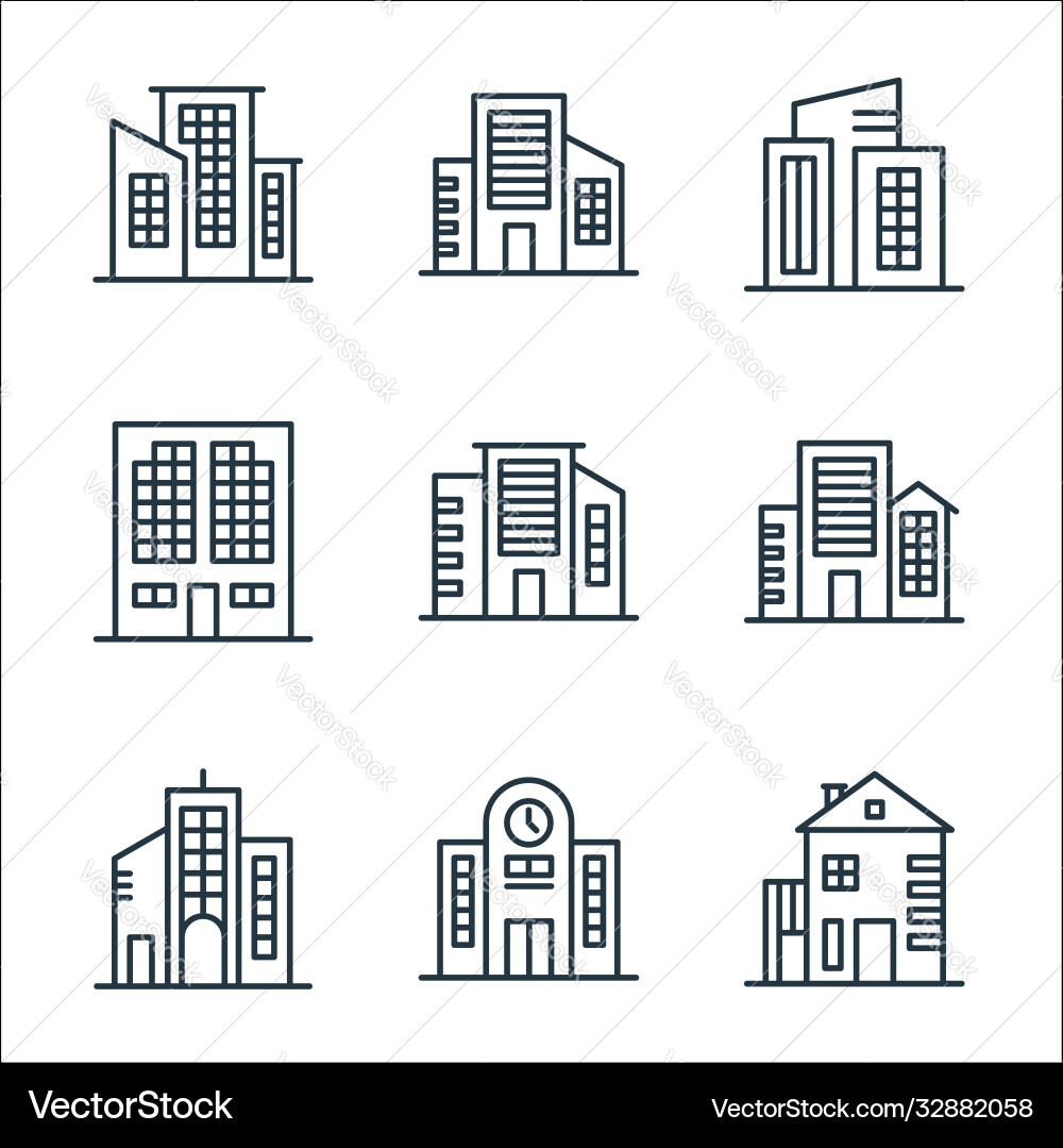 Buildings line icons linear set quality line set Vector Image