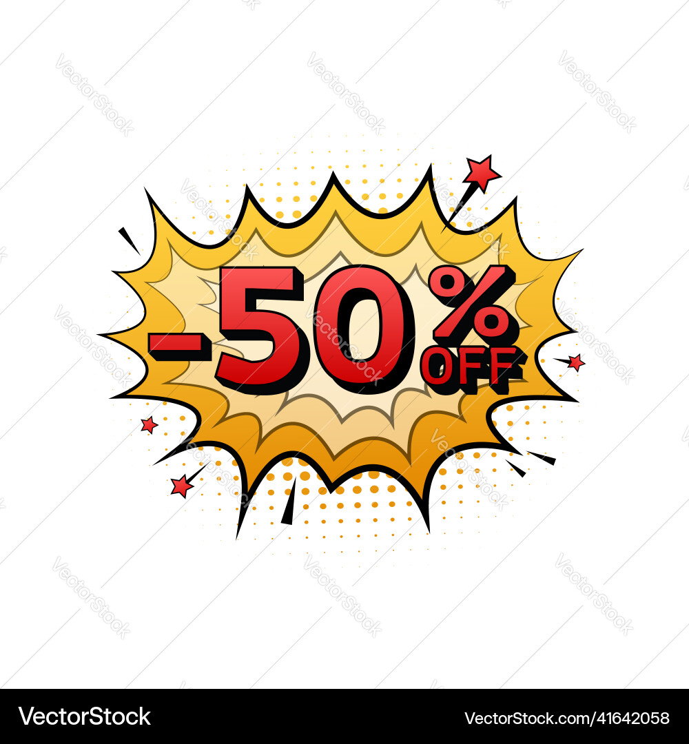 Comic speech bubbles with 50 percent off sale Vector Image