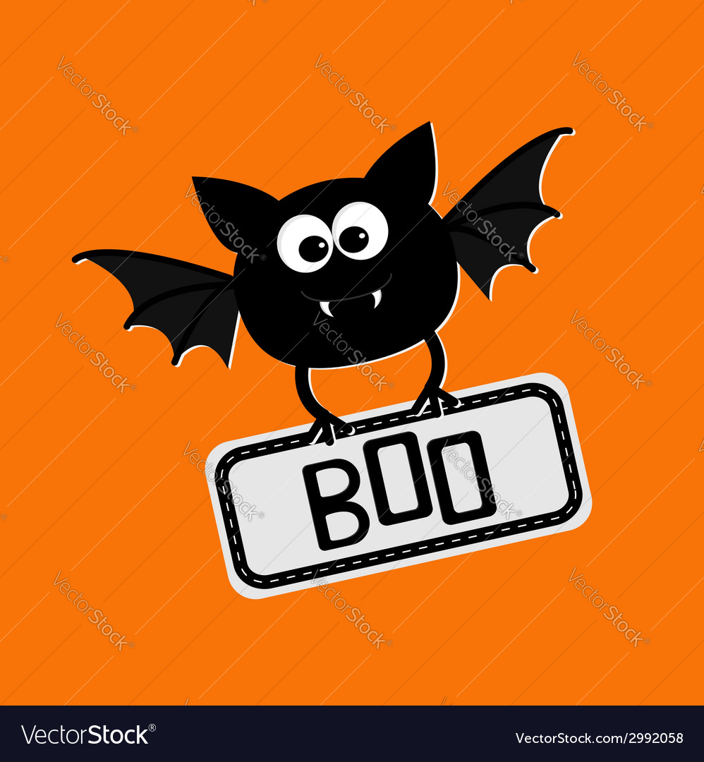 Cute bat with plate boo happy halloween card flat Vector Image