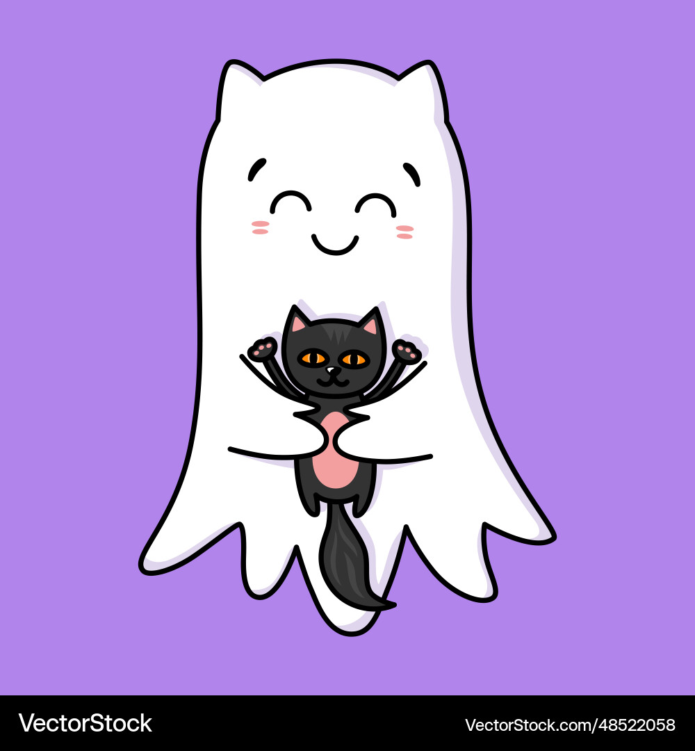 Cute ghost halloween character hugs black Vector Image