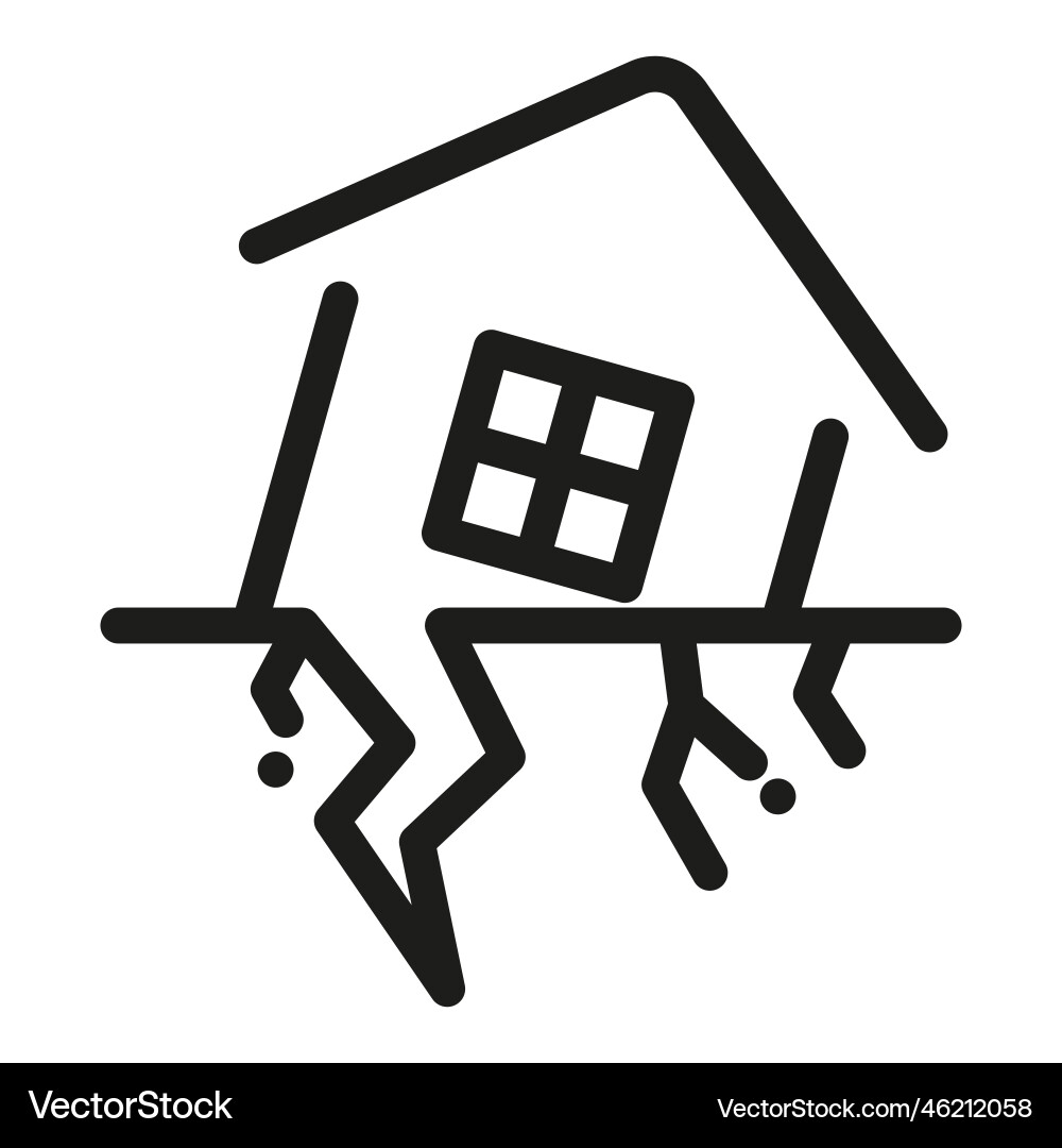 Earthquake broken house line style icon Royalty Free Vector