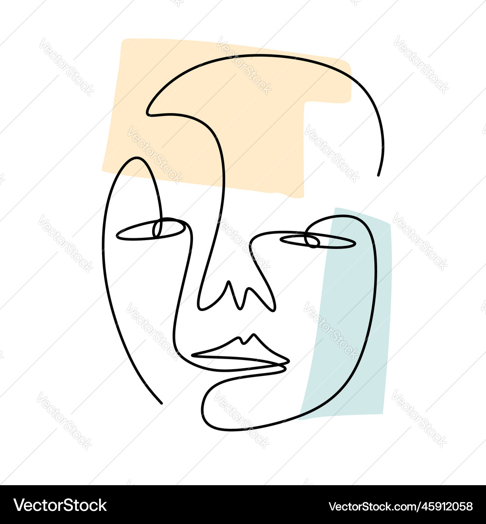One continuous line drawing of abstract face Vector Image