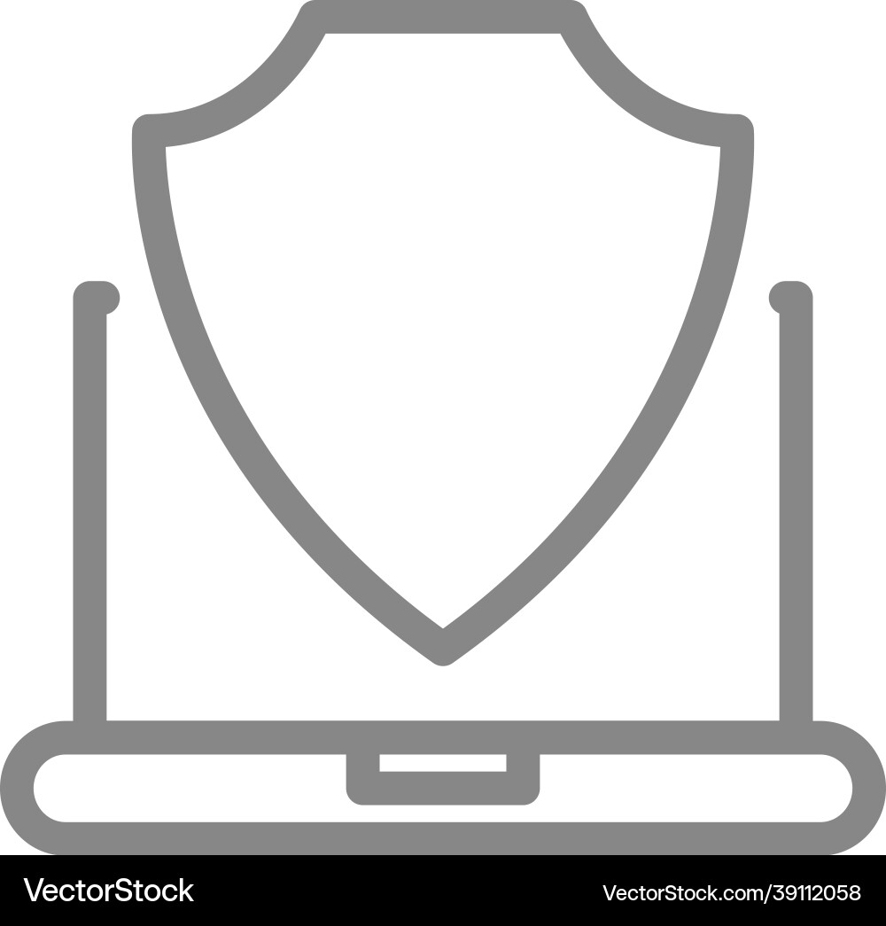 Protective shield and laptop line icon antivirus Vector Image