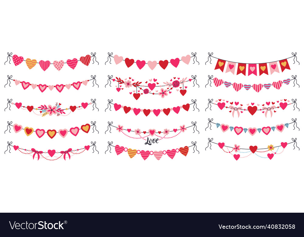 Romantic valentines day heart shaped bunting Vector Image
