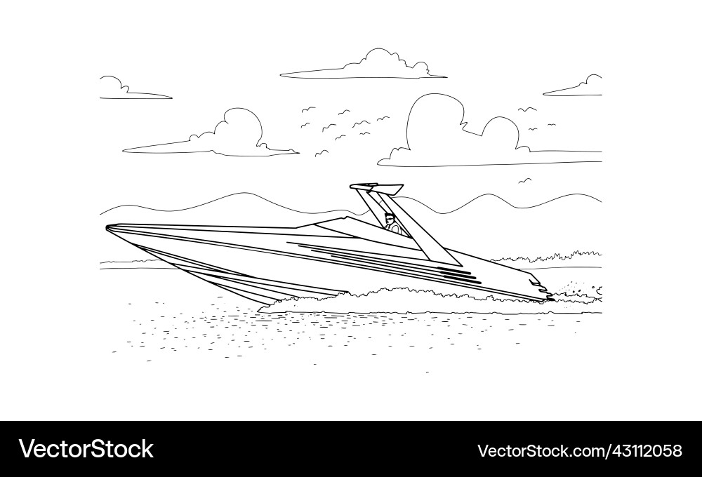 Speed boat sketch line art Royalty Free Vector Image