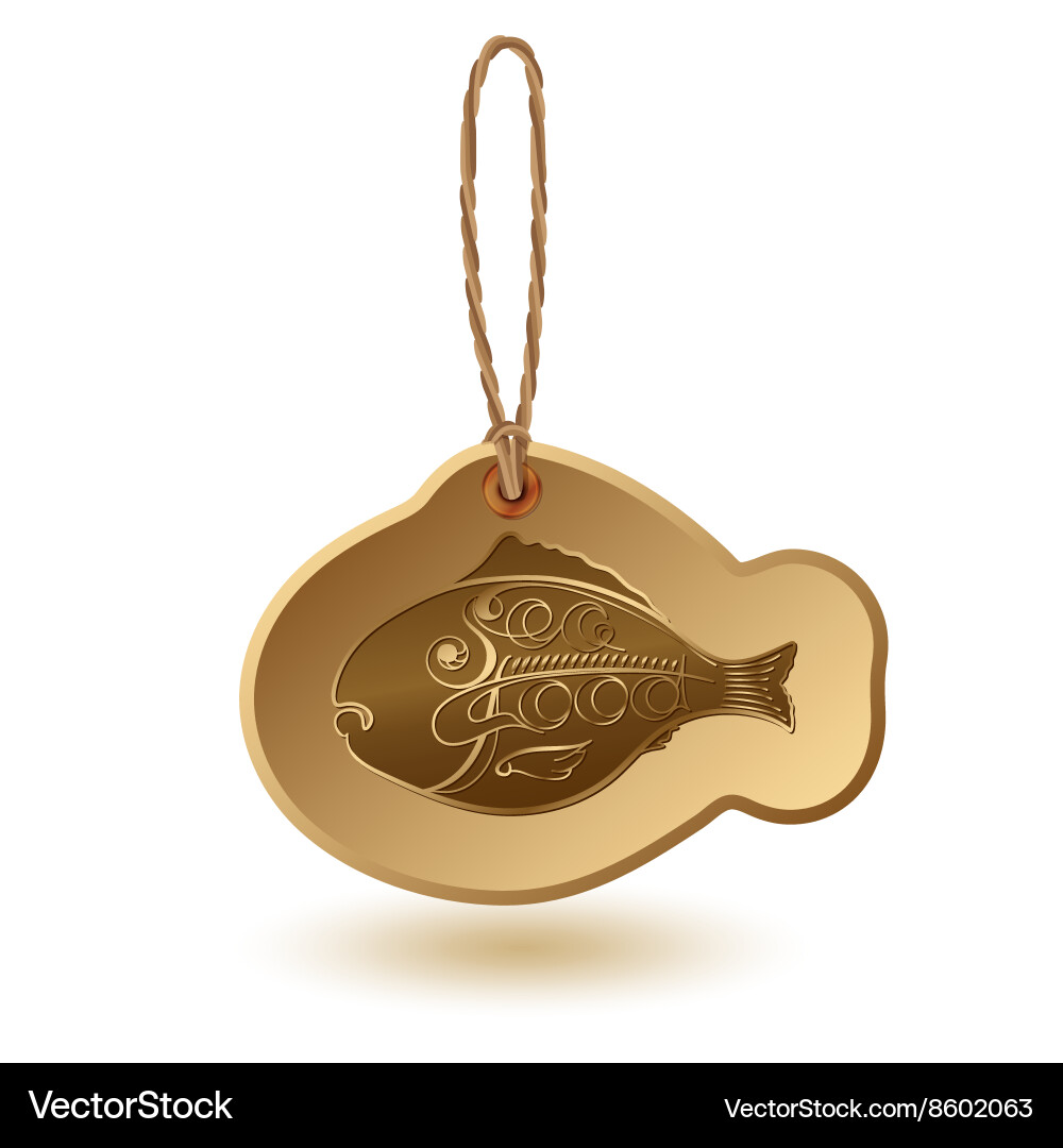 Fish shaped tag with handwritten word seafood Vector Image