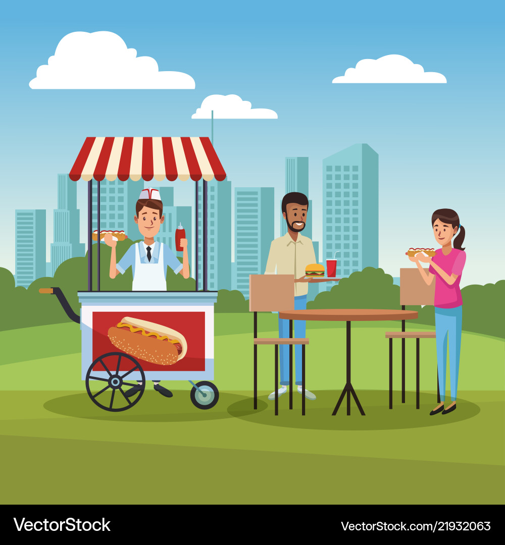 Hot dog cart in park Royalty Free Vector Image