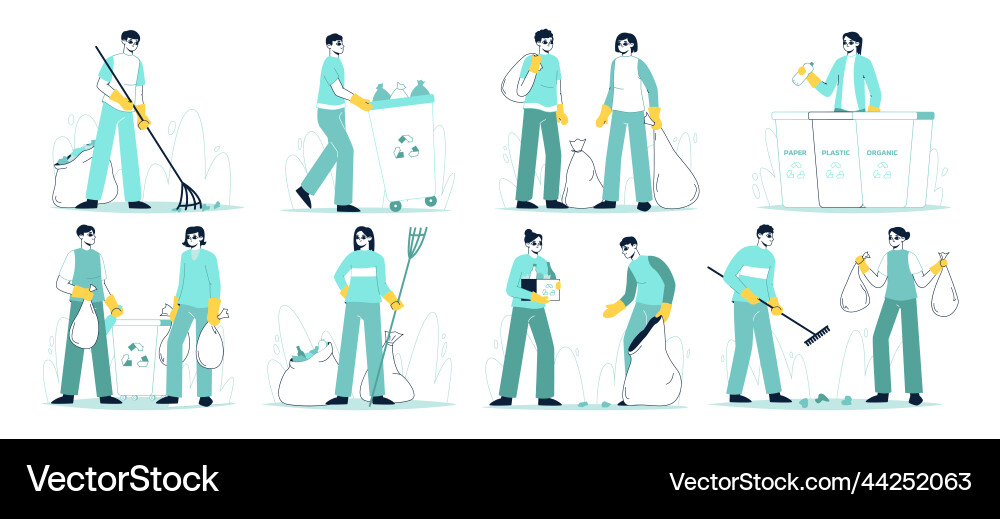 People collecting and sorting waste clean up Vector Image