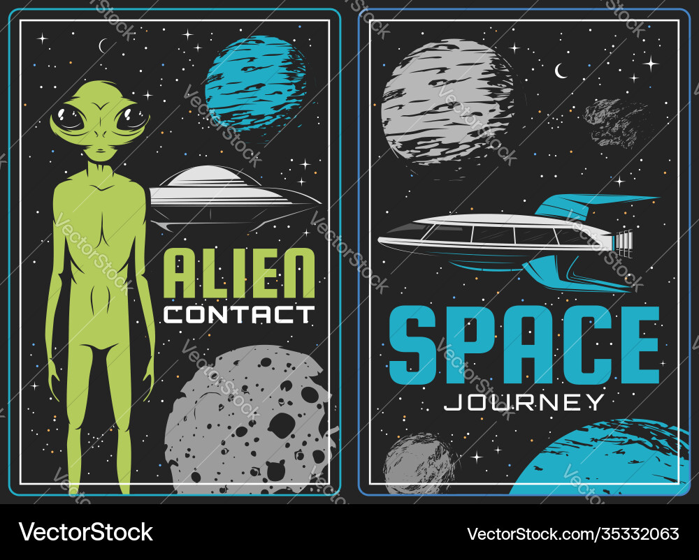 Retro posters with alien and ufo cards Royalty Free Vector