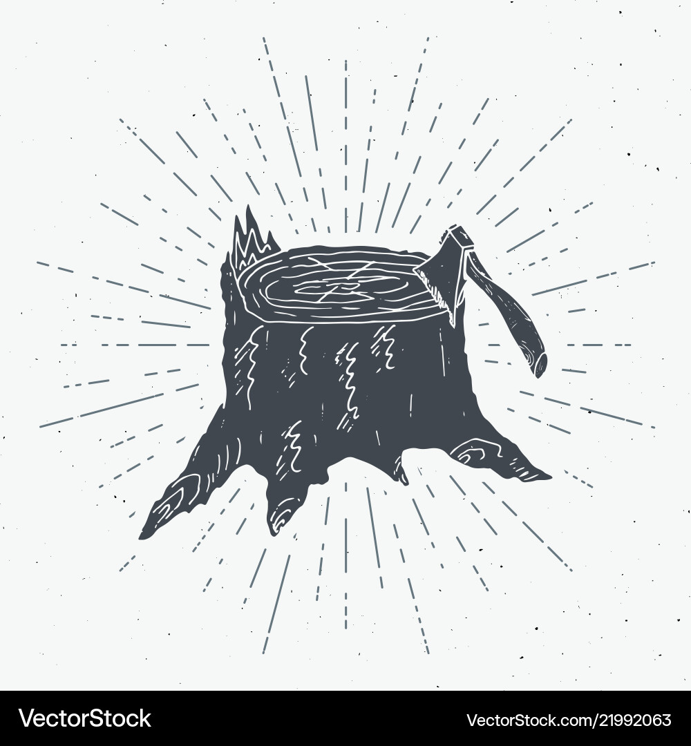 Tree stump vintage label hand drawn sketch grunge Vector Image