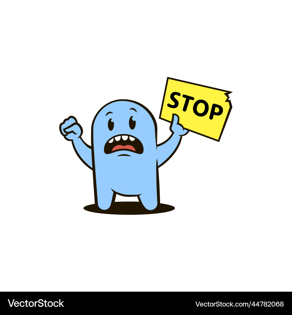 Character with a protest poster the word stop Vector Image