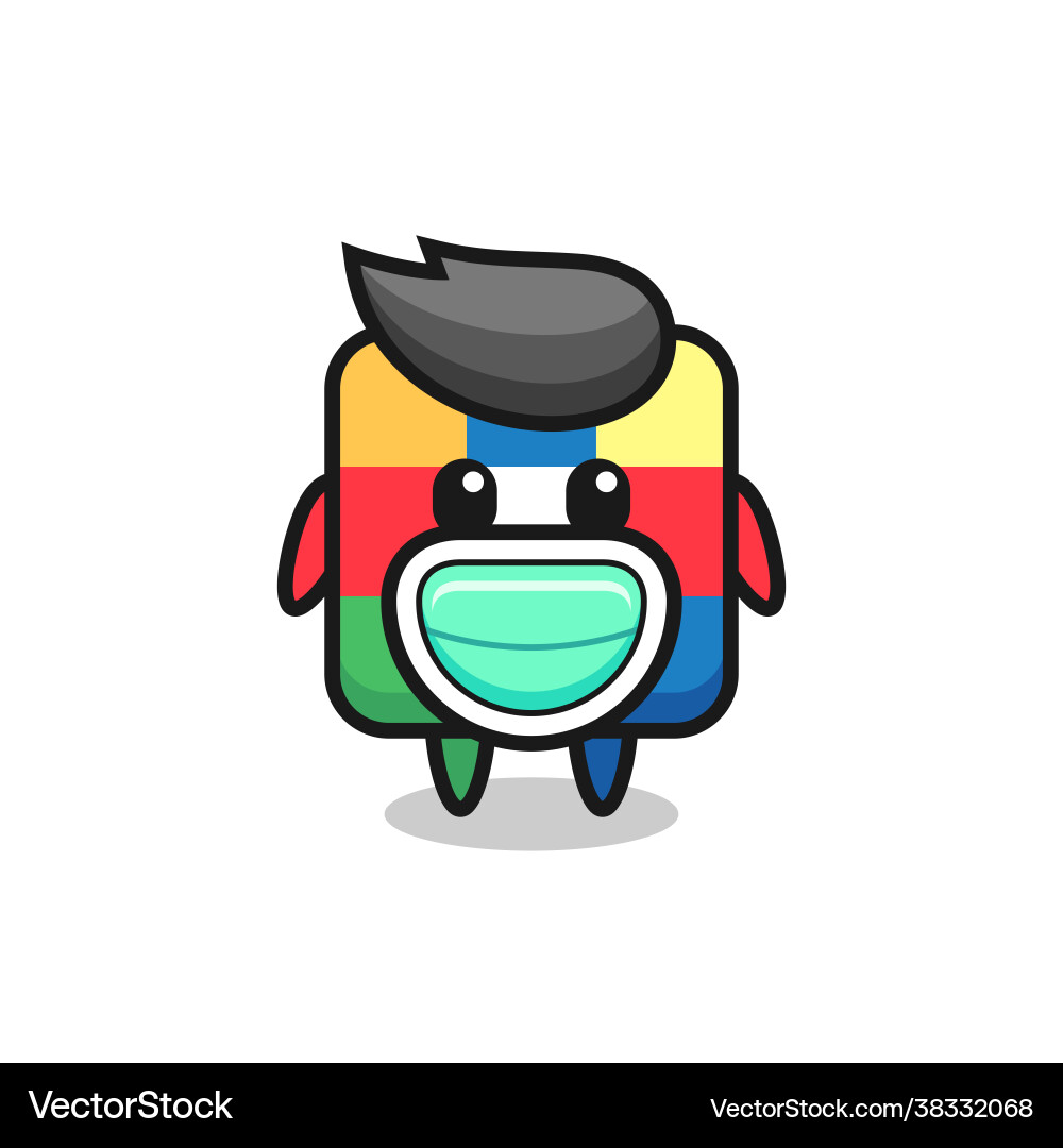 Cute rubik cube cartoon wearing a mask Royalty Free Vector