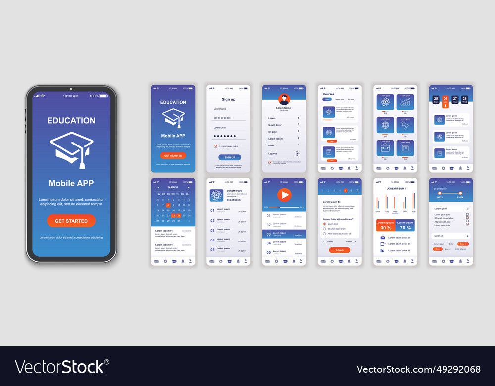 Education mobile app interface screens template Vector Image Education mobile app interface screens template Vector Image