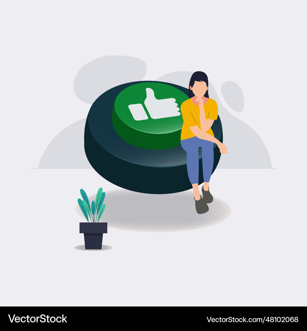 Female sitting on green like button design Vector Image