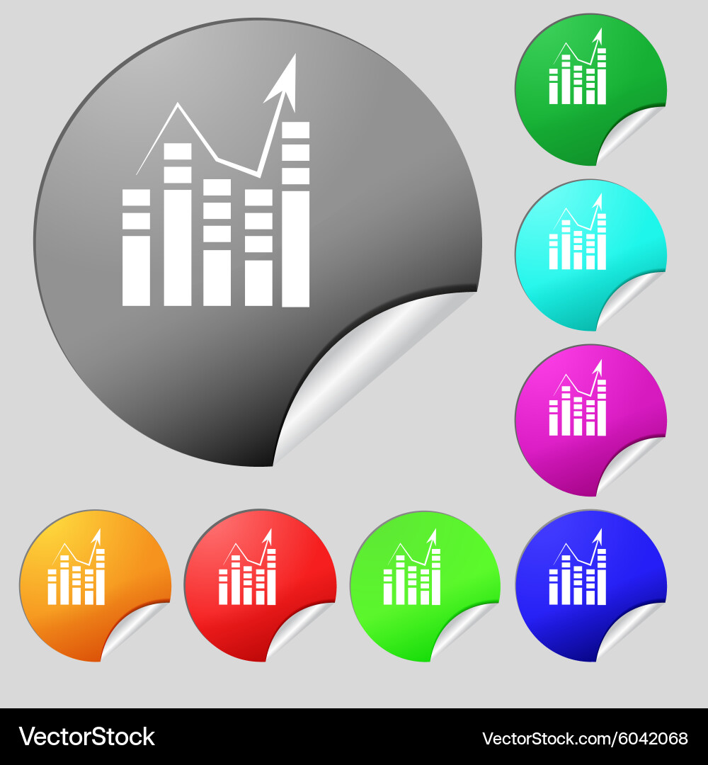 Graph icon sign set of eight multi colored round Vector Image