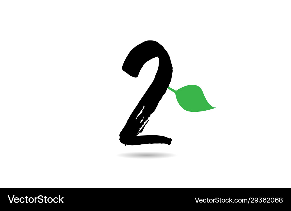 Grunge number 2 two handwritten geen leaf logo Vector Image