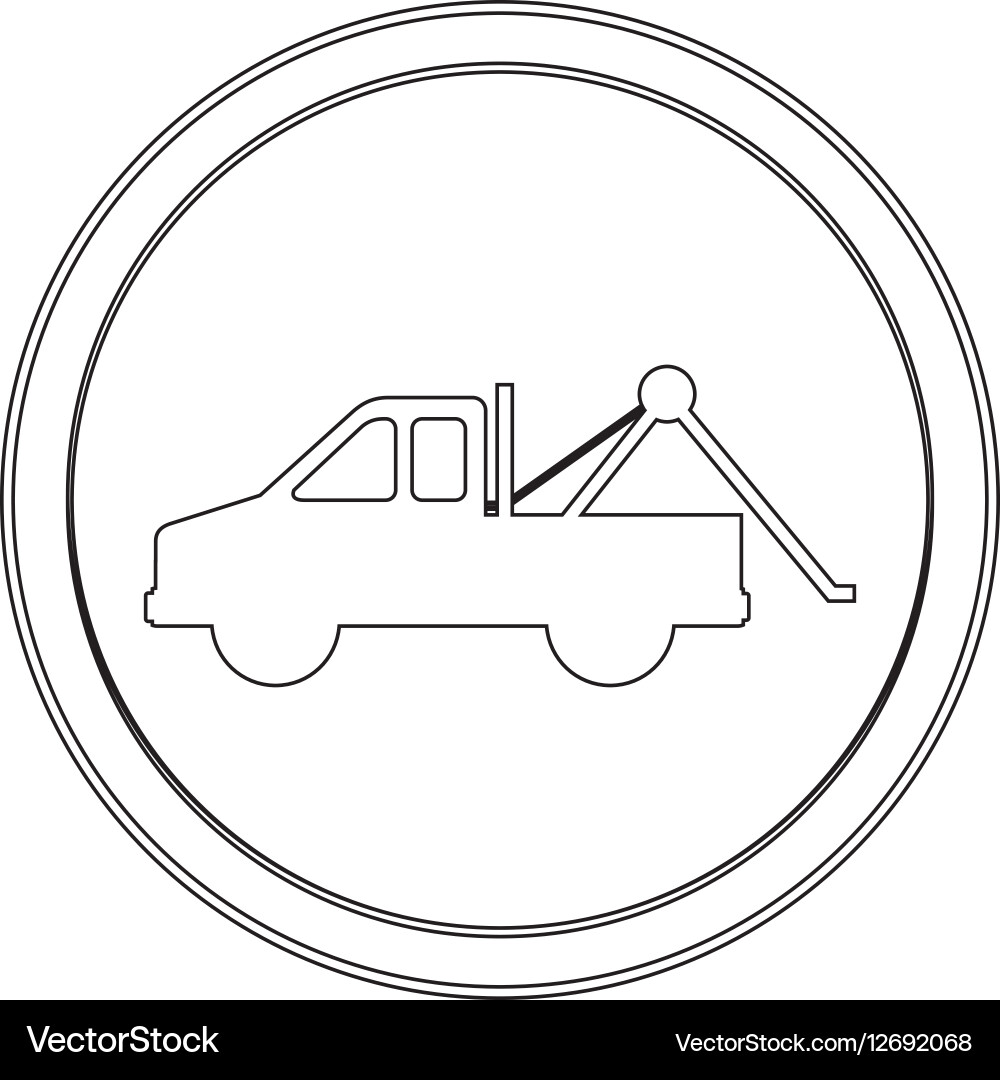 Silhouette circular shape with tow truck Vector Image