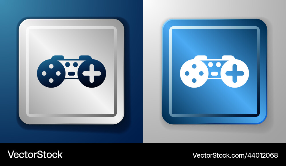 White gamepad icon isolated on blue and grey Vector Image