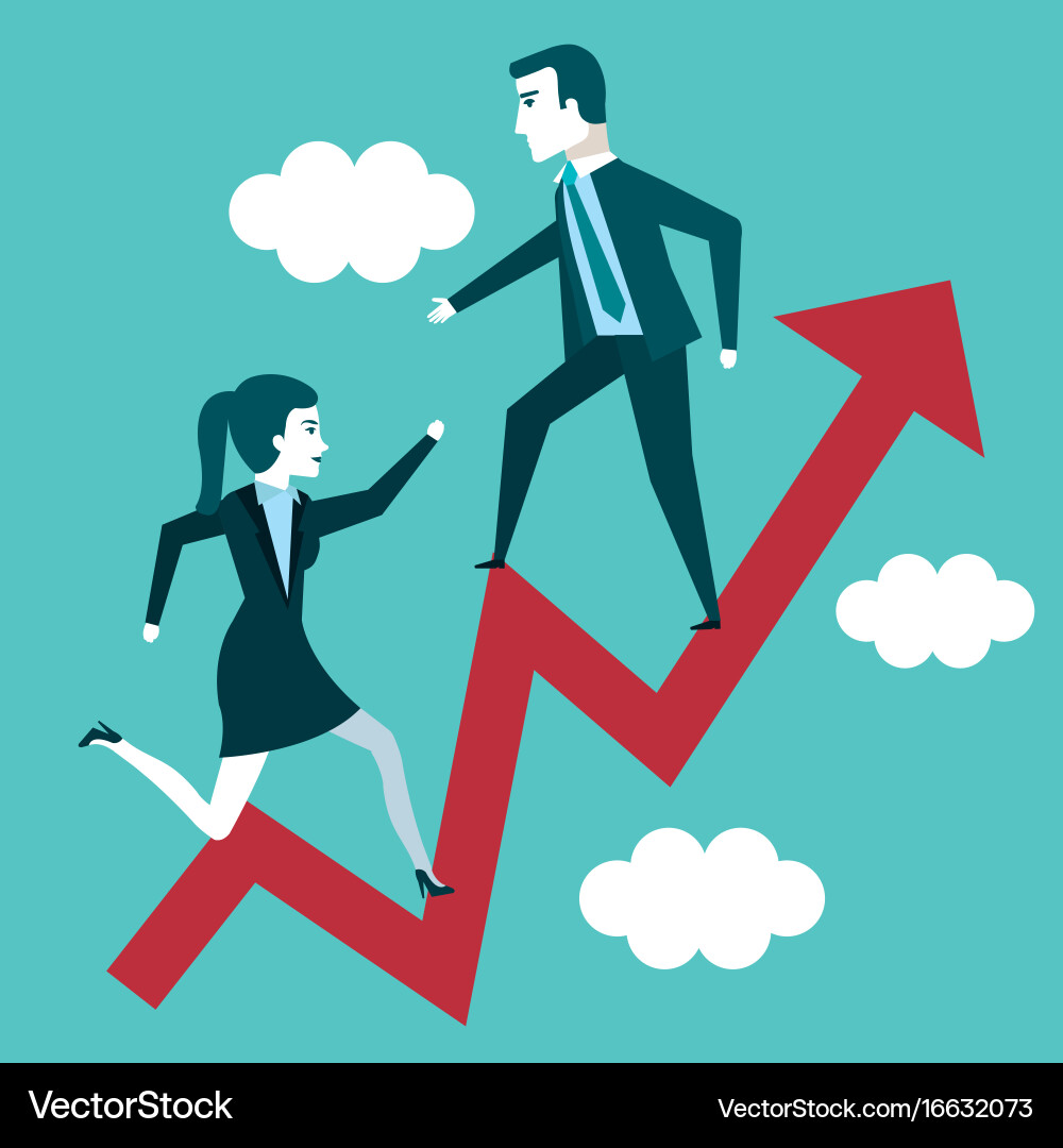 Businessman and woman climbing arrow increase Vector Image