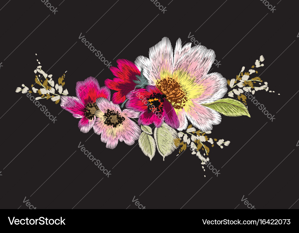 Colorful embroidery on a black background Vector Image