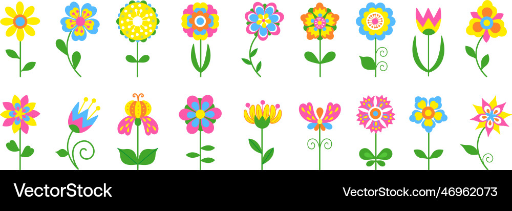 Floral flat icons simple springtime flowers Vector Image