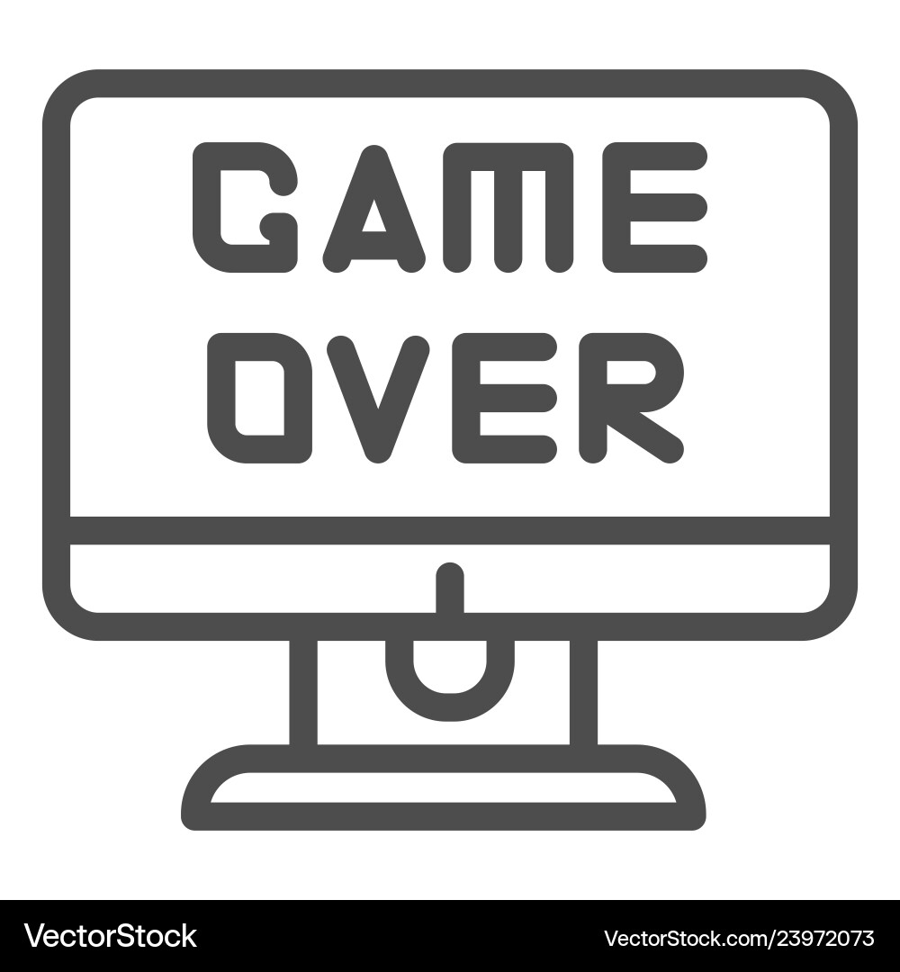 Game over text on screen line icon end of a Vector Image