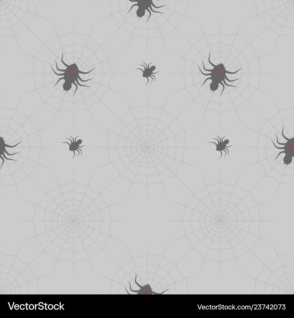 Halloween print spiders on webs gray Royalty Free Vector