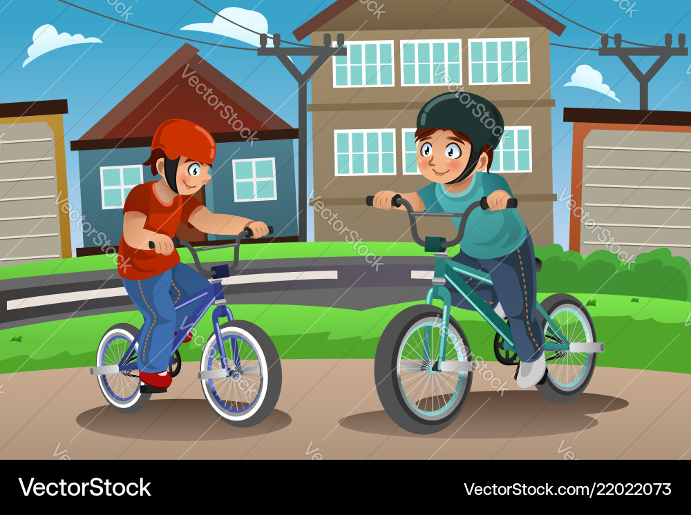 Kids riding bike Royalty Free Vector Image - VectorStock