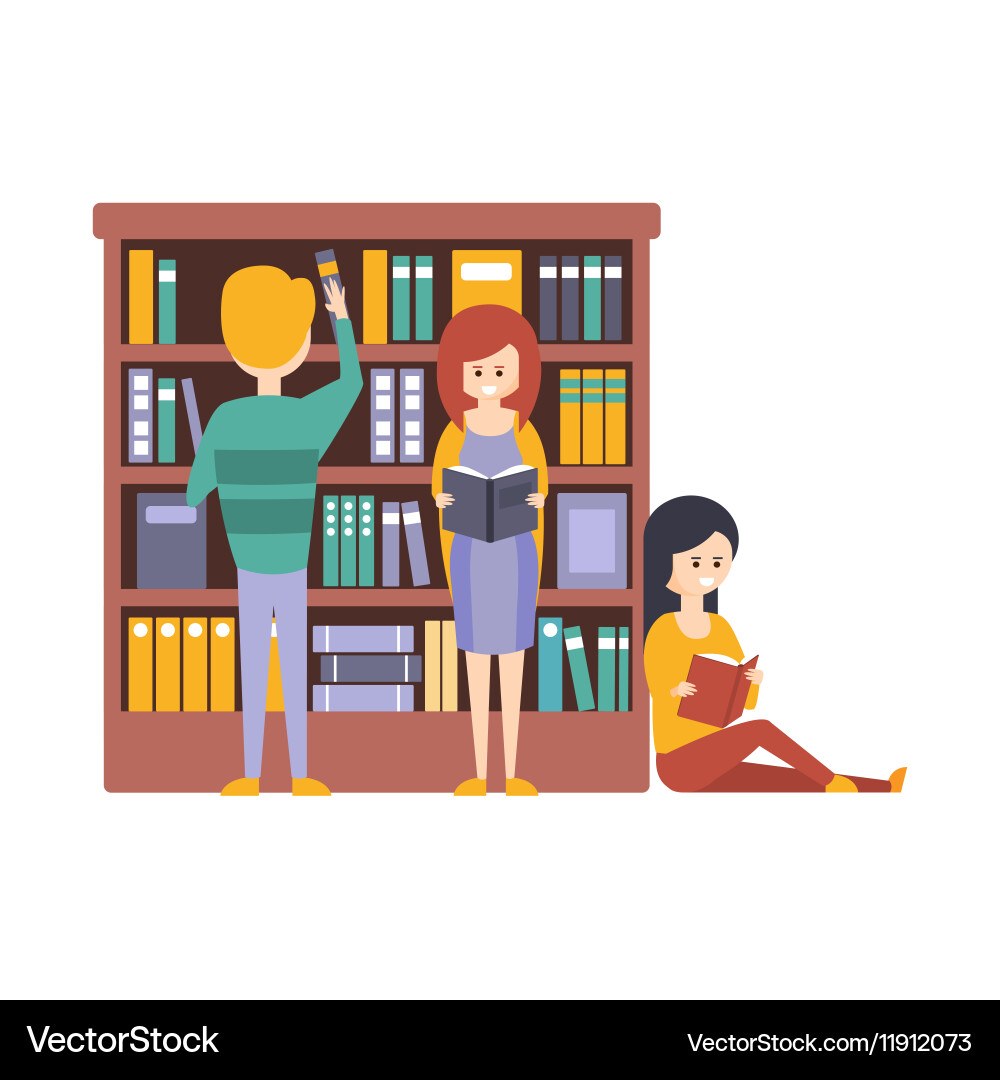 Library or bookstore with people choosing and Vector Image