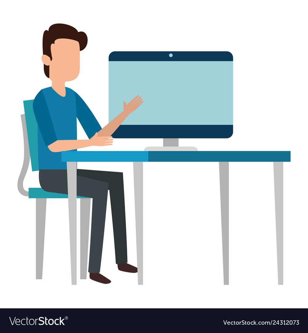 Man teaching in computer character Royalty Free Vector Image