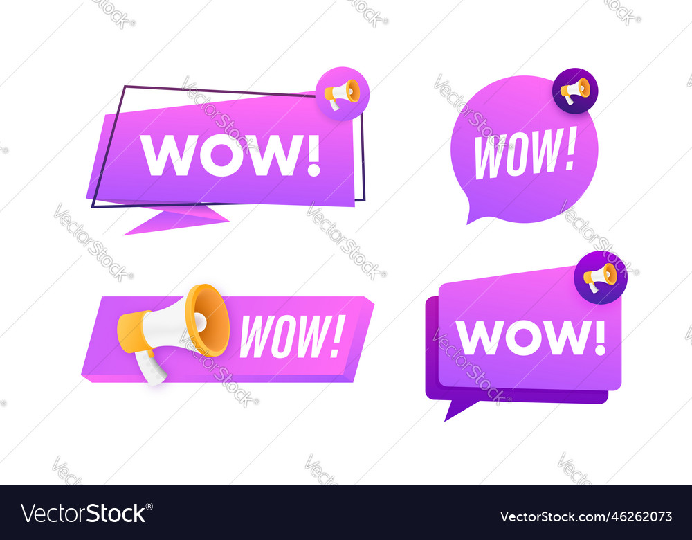 Megaphone label set with text wow Royalty Free Vector Image Megaphone label set with text wow Royalty Free Vector Image