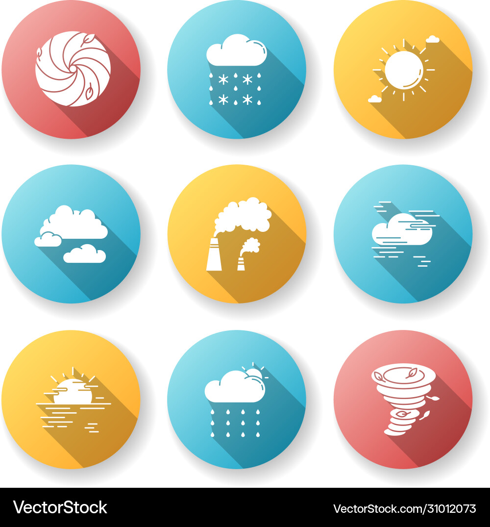 Meteorology flat design long shadow glyph icons Vector Image