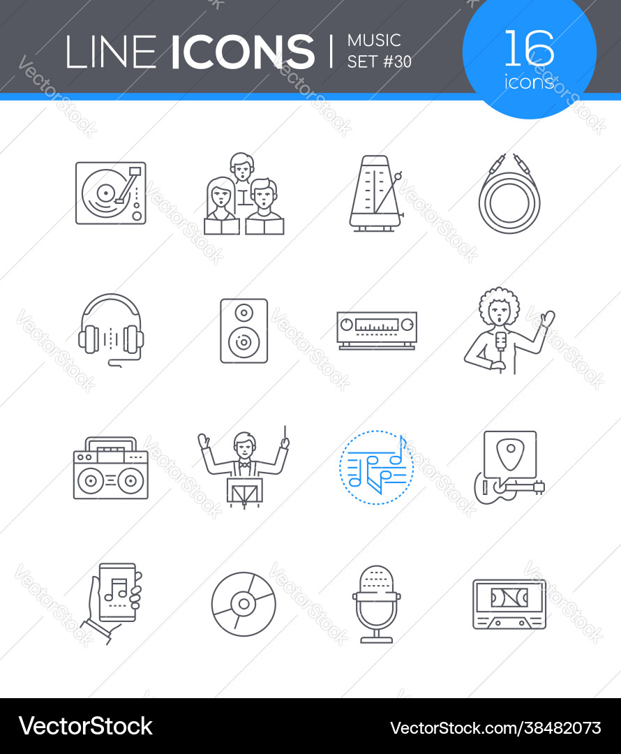 Music - modern line design style icons set Vector Image