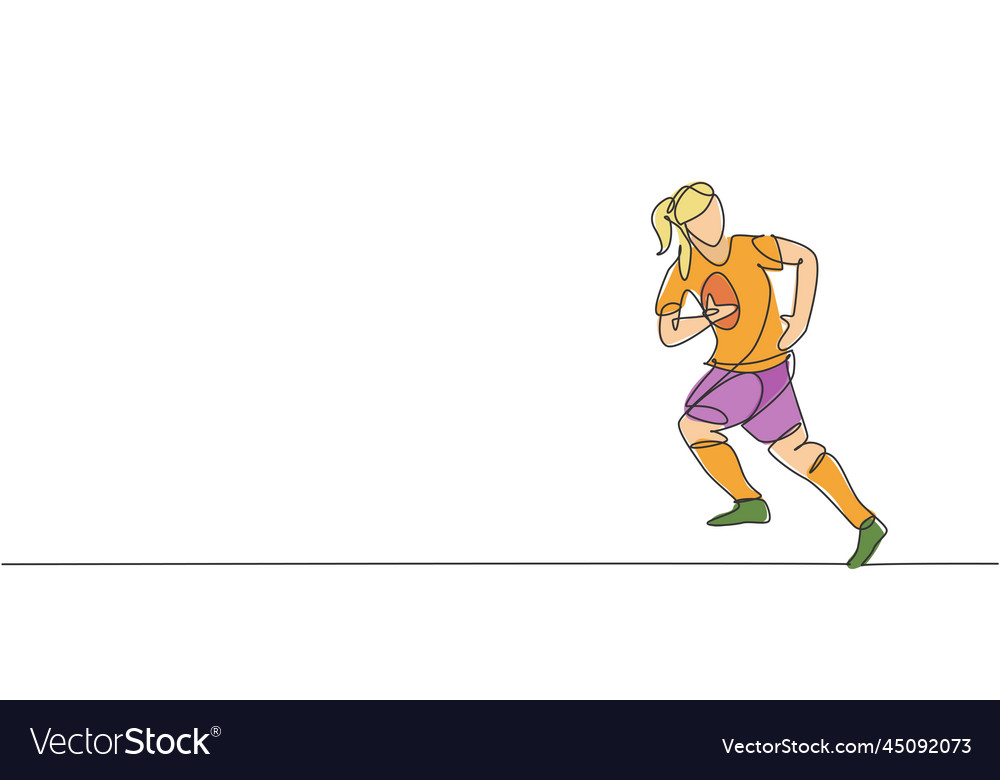 One single line drawing of young energetic rugby Vector Image