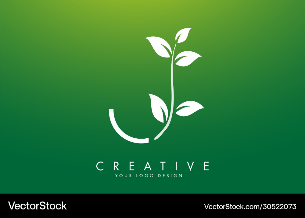 White leaf letter j logo design with leaves Vector Image