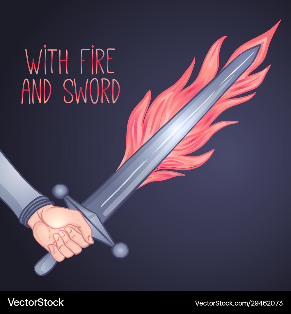 With sword and fire hand holding vintage Vector Image