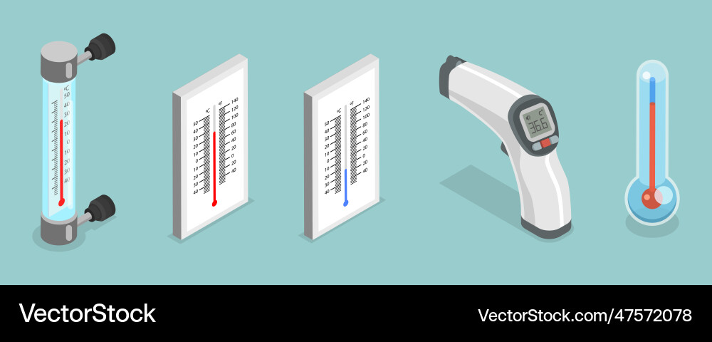 3d isometric flat set of thermometers Royalty Free Vector